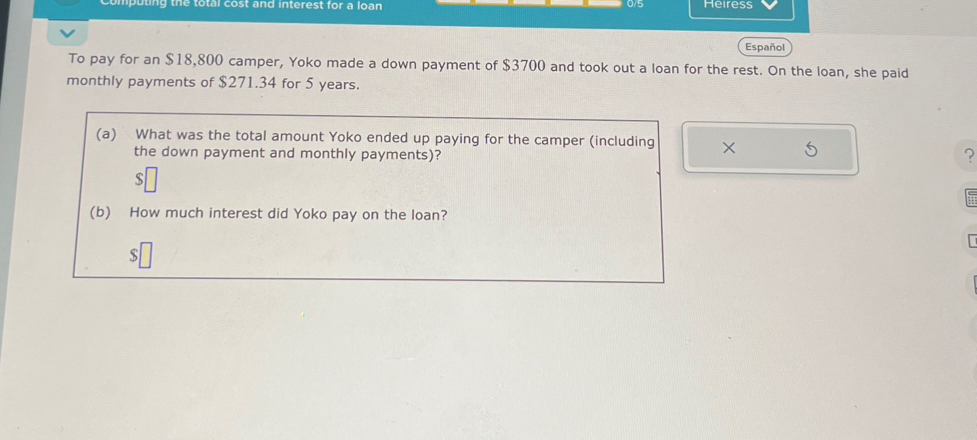 Solved To pay for an $18,800 ﻿camper, Yoko made a down | Chegg.com