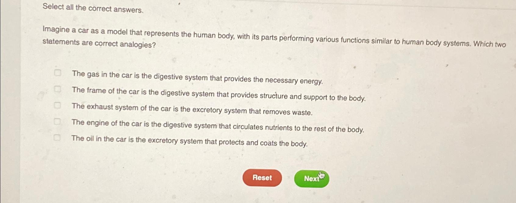 Solved Select all the correct answers.Imagine a car as a | Chegg.com