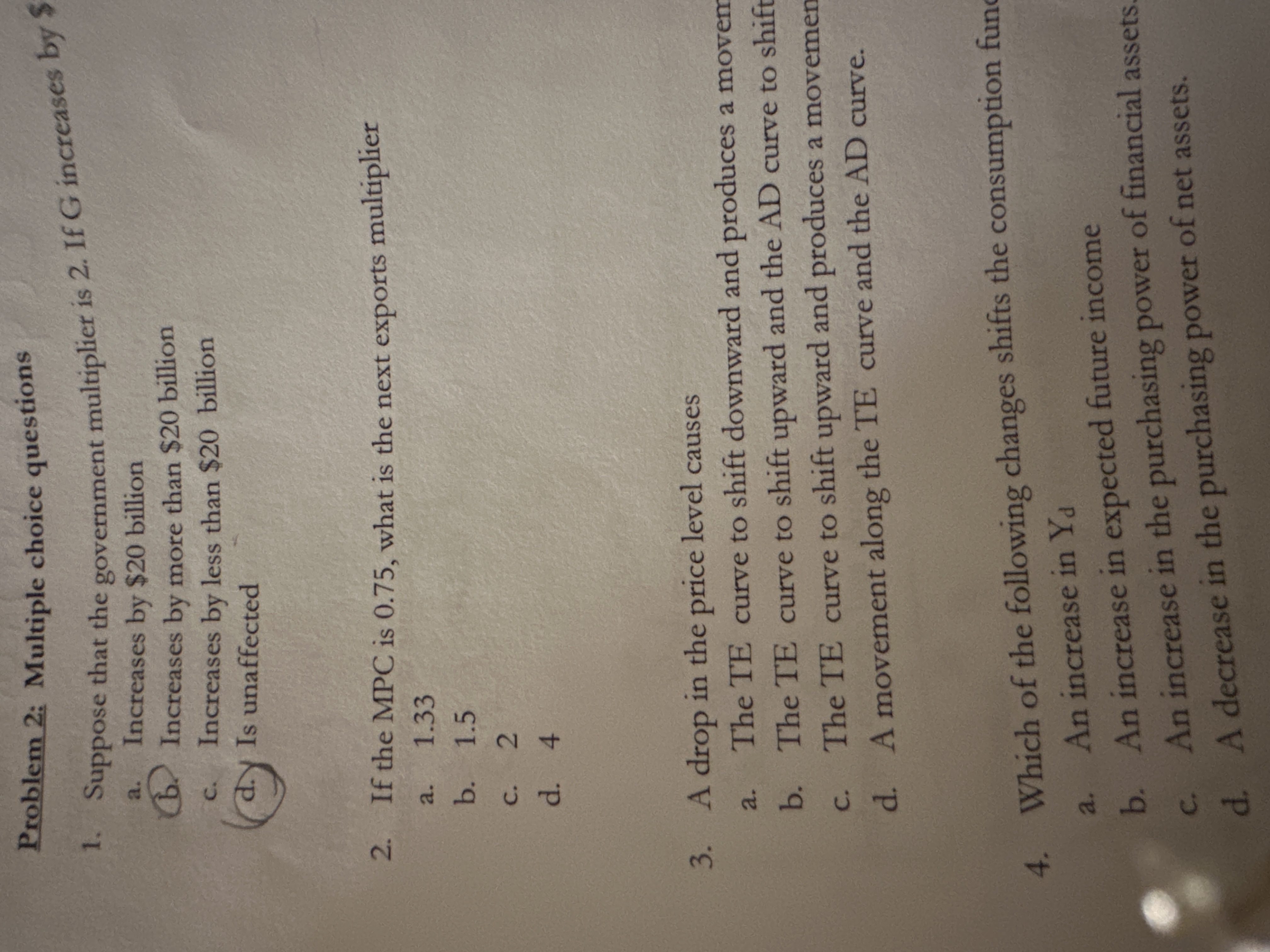 Solved If the MPC is 0.75 , ﻿what is the next exports | Chegg.com