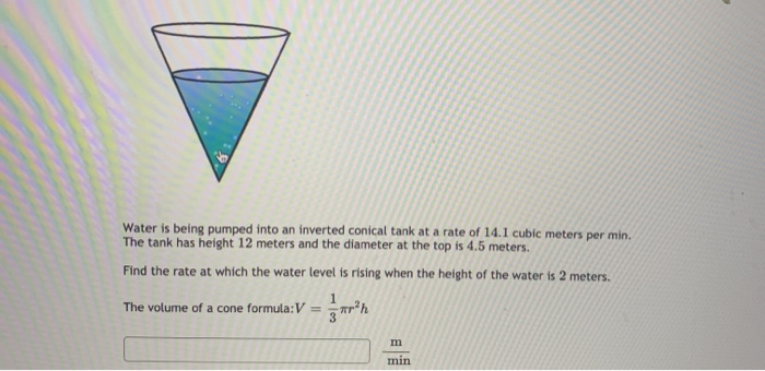 Solved Water is being pumped into an inverted conical tank | Chegg.com