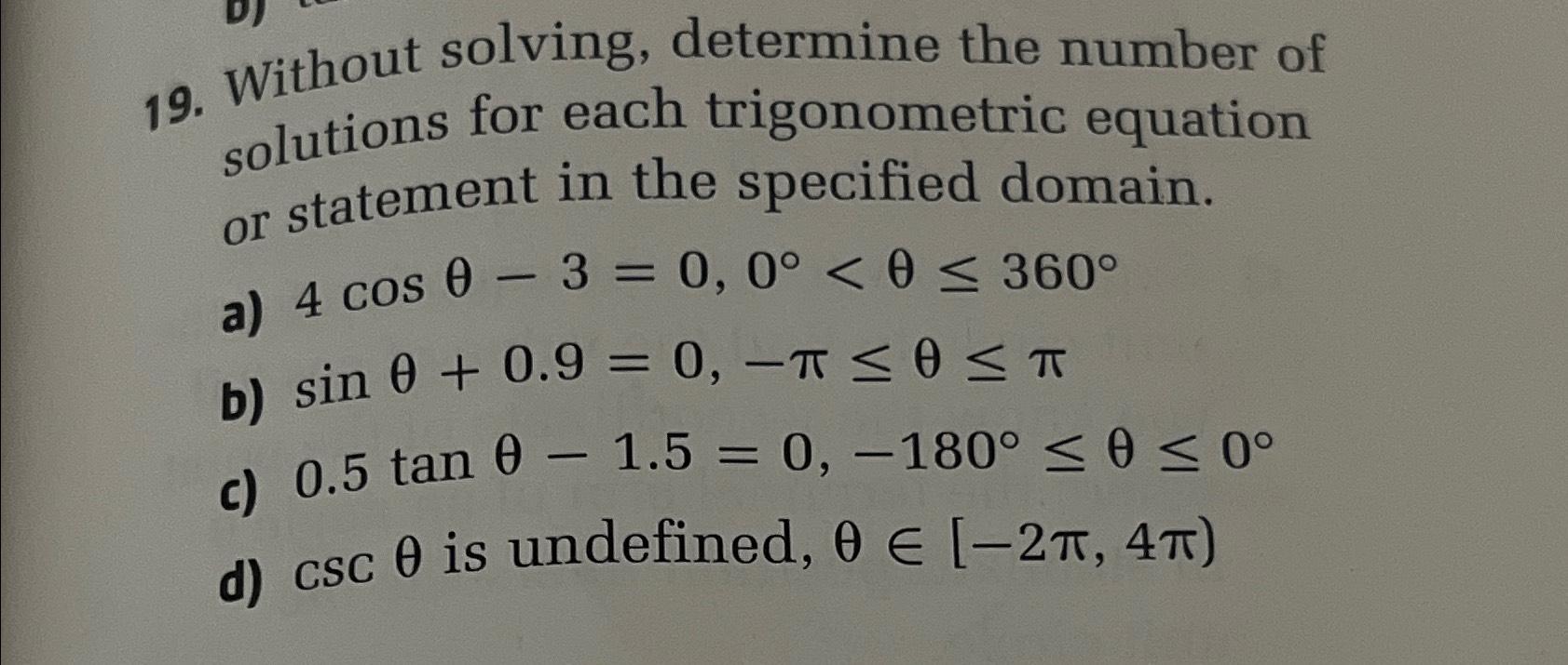 Solved Without solving, determine the number of solutions | Chegg.com