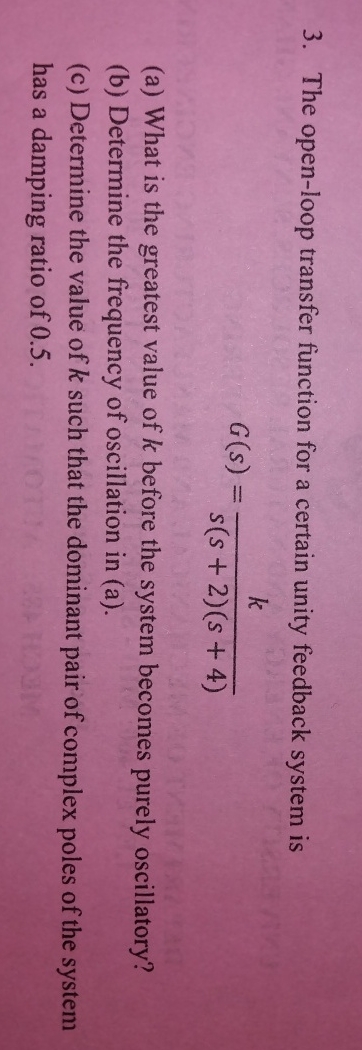 The Open Loop Transfer Function For A Certain Unity 