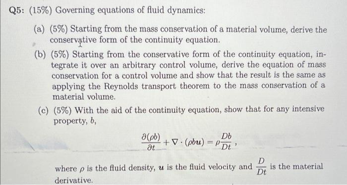 Solved Q5: (15%) Governing equations of fluid dynamics: (a) | Chegg.com