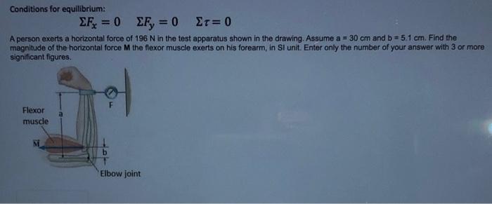 Solved Conditions for equilibrium: ΣFx=0ΣFy=0Στ=0 A person | Chegg.com