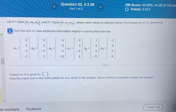Solved Let H=Span{u1,u2,u3} and K=Span{v1,v2,v3}, where each | Chegg.com