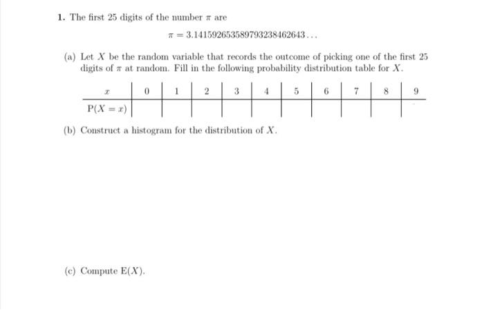 Solved 1. The first 25 digits of the number 7 are (a) Let X | Chegg.com