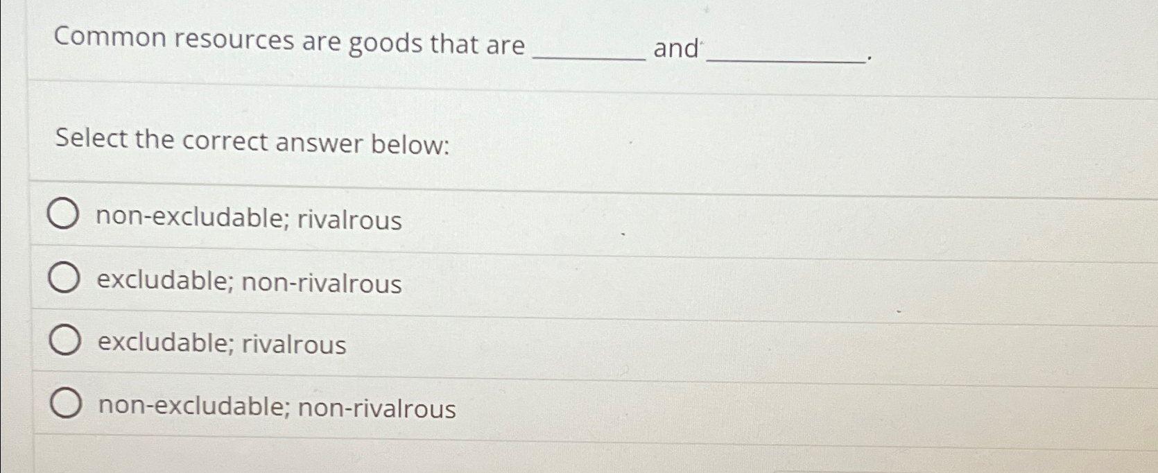 Solved Common resources are goods that are andSelect the | Chegg.com