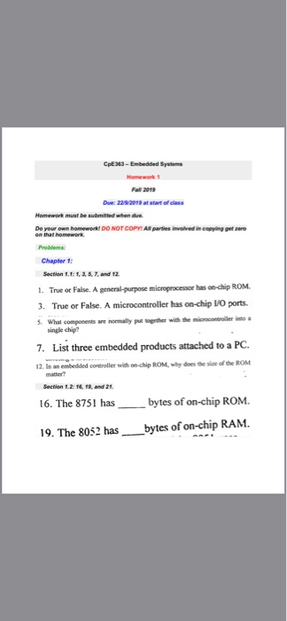Solved CpE363-Embedded System Homework 1 Fall 2019 Due: | Chegg.com