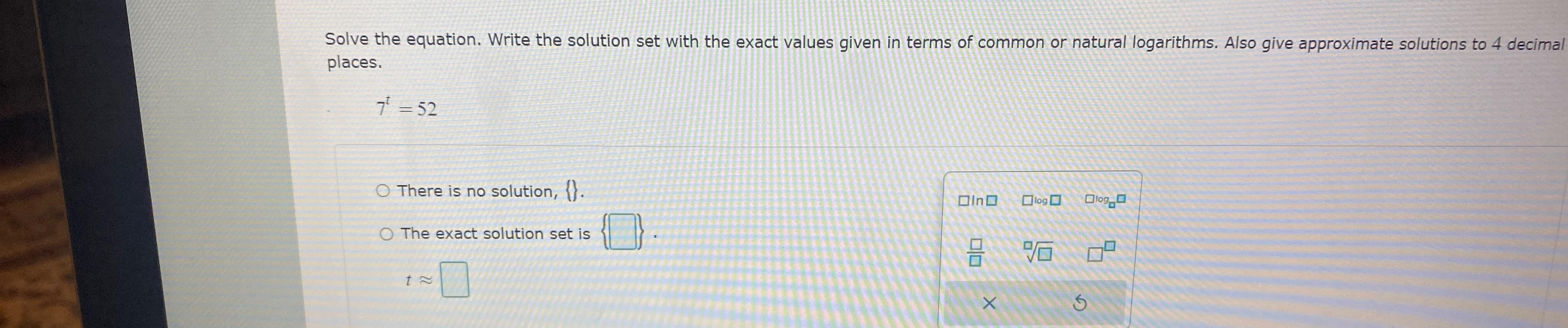 Solved Solve the equation. Write the solution set with the | Chegg.com