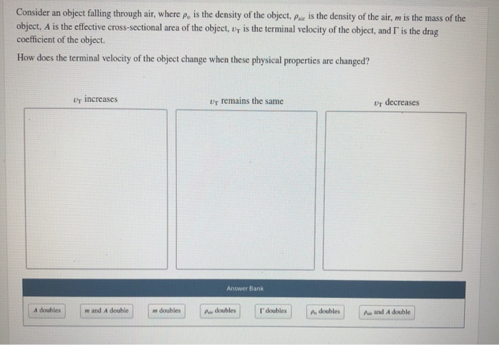 Solved Consider An Object Falling Through Air Where Pe Is
