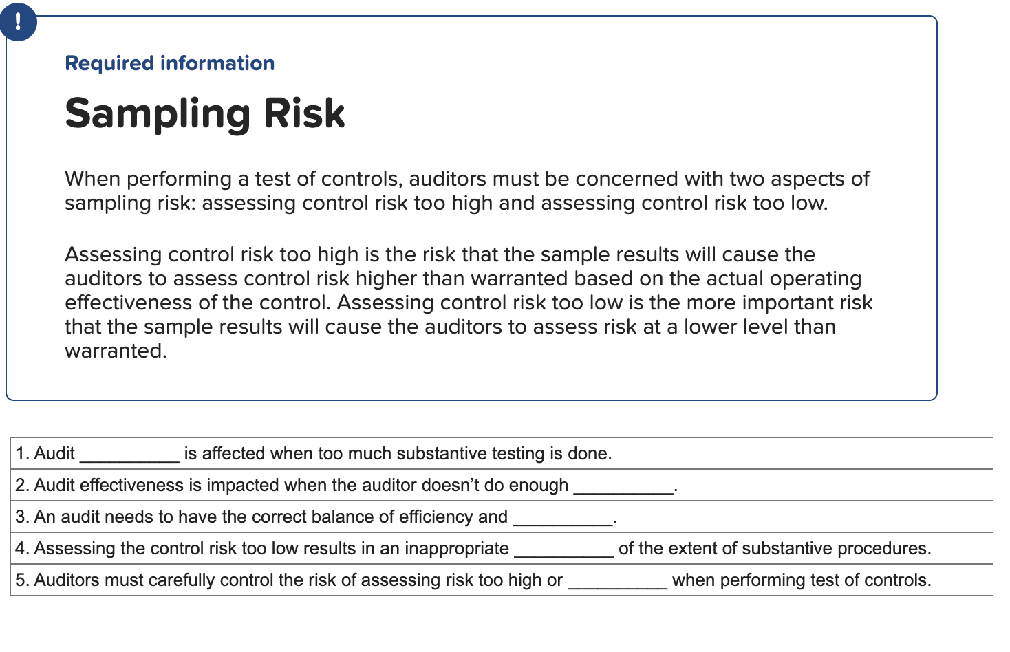 Solved Required informationSampling RiskWhen performing a | Chegg.com