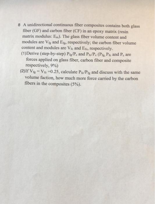 Solved 8 A unidirectional continuous fiber composites | Chegg.com