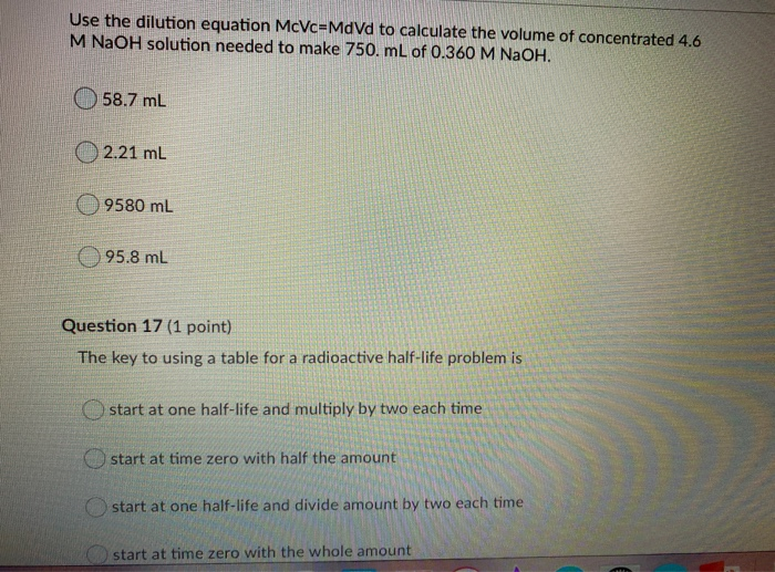 Solved Use the dilution equation McVc=MdVd to calculate the | Chegg.com