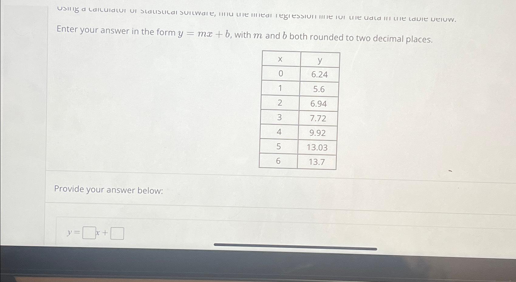 Solved Enter your answer in the form y=mx+b, ﻿with m ﻿and b | Chegg.com