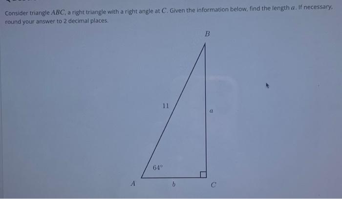 Solved Consider triangle ABC, a right triangle with a right | Chegg.com