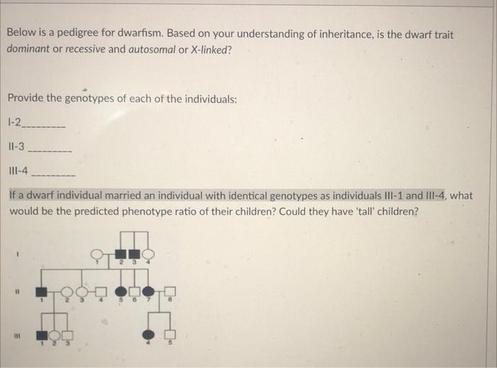 Solved Below is a pedigree for dwarfism. Based on your | Chegg.com