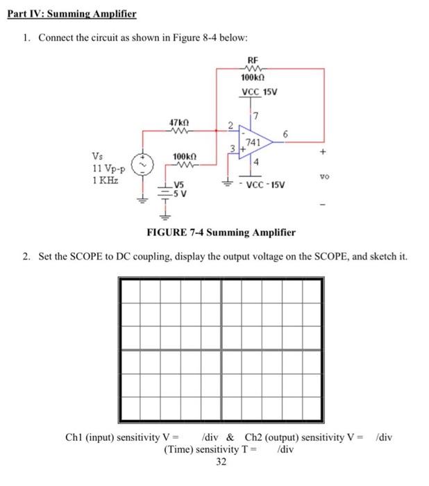 Solved Part IV: Summing Amplifier 1. Connect the circuit as | Chegg.com