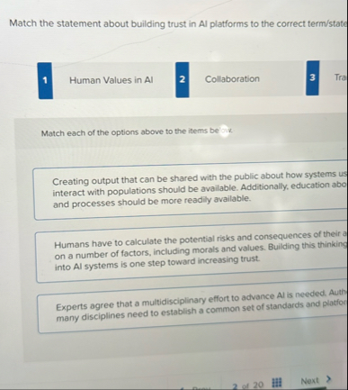 Solved Match the statement about building trust in Al | Chegg.com