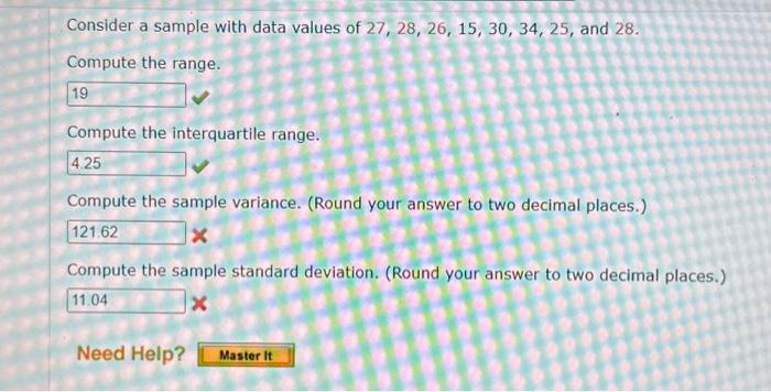 Solved Consider a sample with data values of | Chegg.com