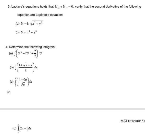 Solved 3. Laplace's equations holds that Uxx+Uyy=0, verify | Chegg.com
