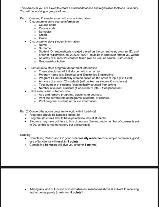 Solved This semester you are asked to create a student | Chegg.com