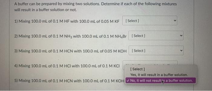 Solved A buffer can be prepared by mixing two solutions. | Chegg.com