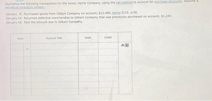 Solved Journalize the following transactions for the buyer, | Chegg.com