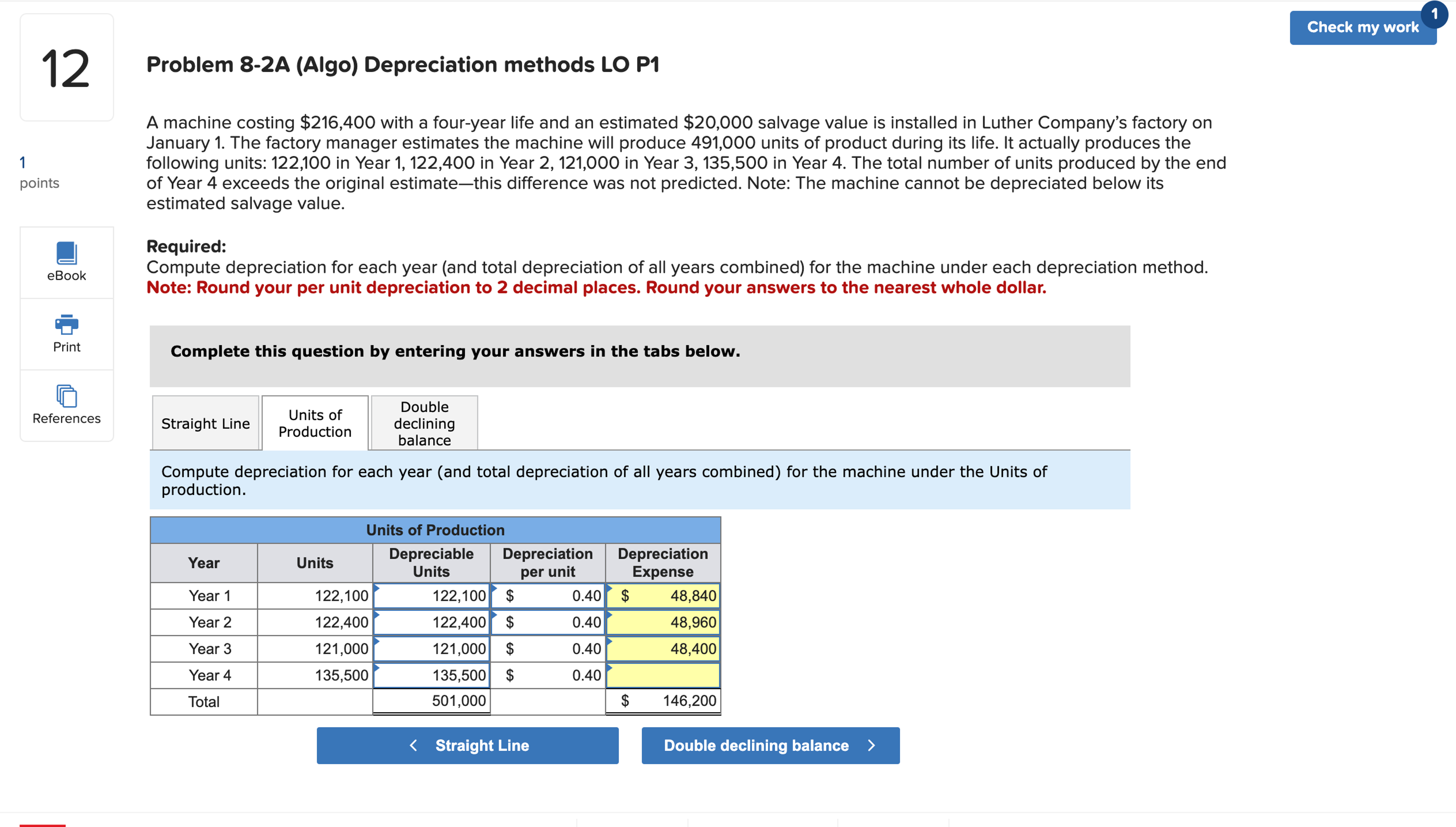 Solved Problem 8-2A (Algo) ﻿Depreciation methods LO P1A | Chegg.com