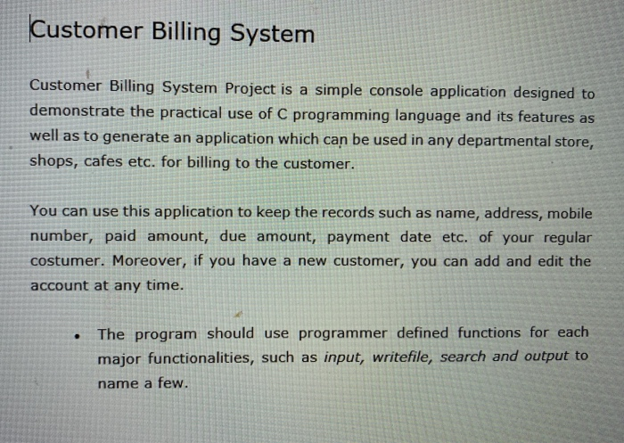 Solved Customer Billing System Customer Billing System