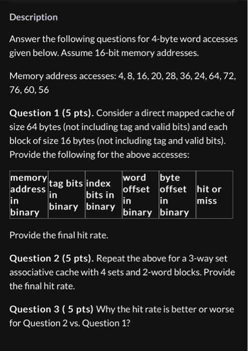 Solved Description Answer the following questions for 4-byte | Chegg.com