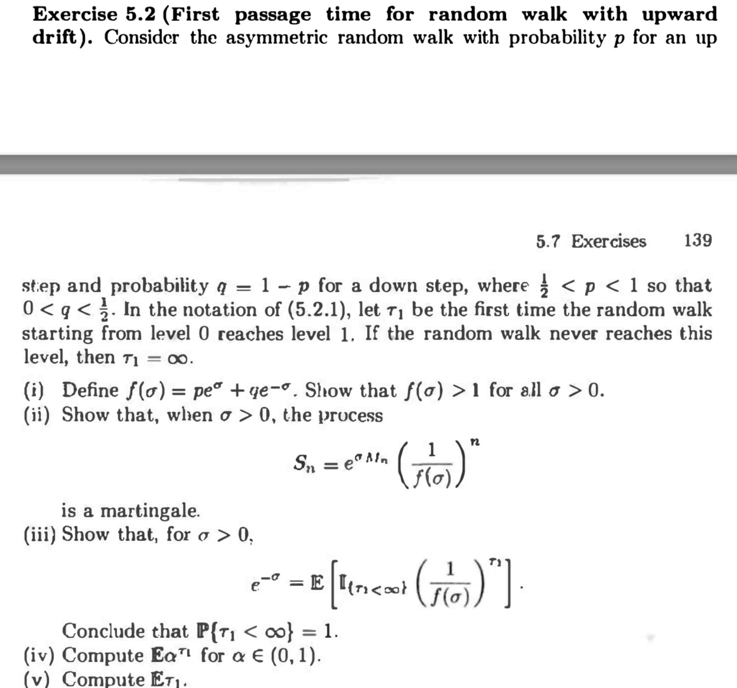 Solved Exercise 5.2 (First passage time for random walk with | Chegg.com