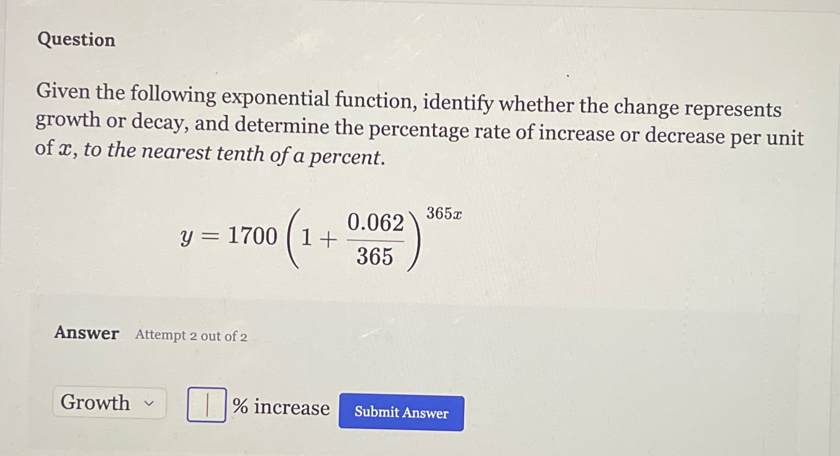 Solved QuestionGiven the following exponential function, | Chegg.com