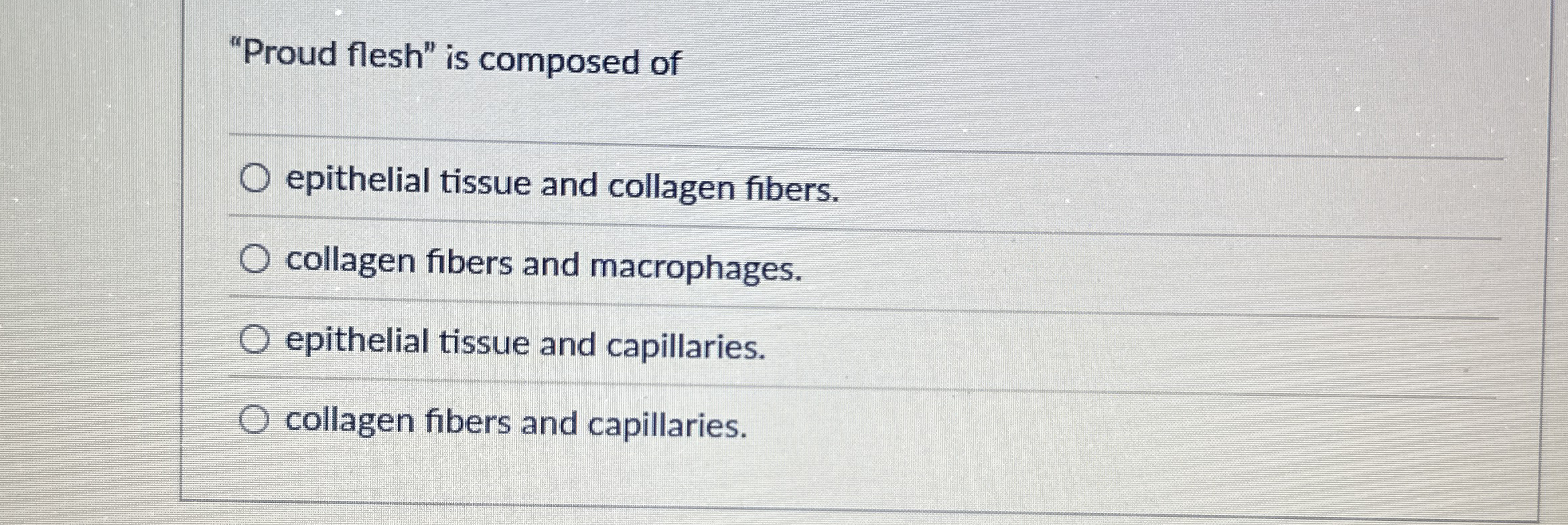 Solved "Proud flesh" is composed ofepithelial tissue and | Chegg.com