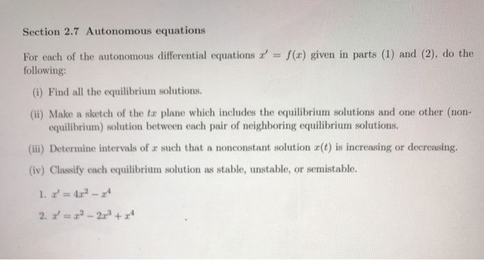 Solved Section 2.7 Autonomous equations For each of the | Chegg.com