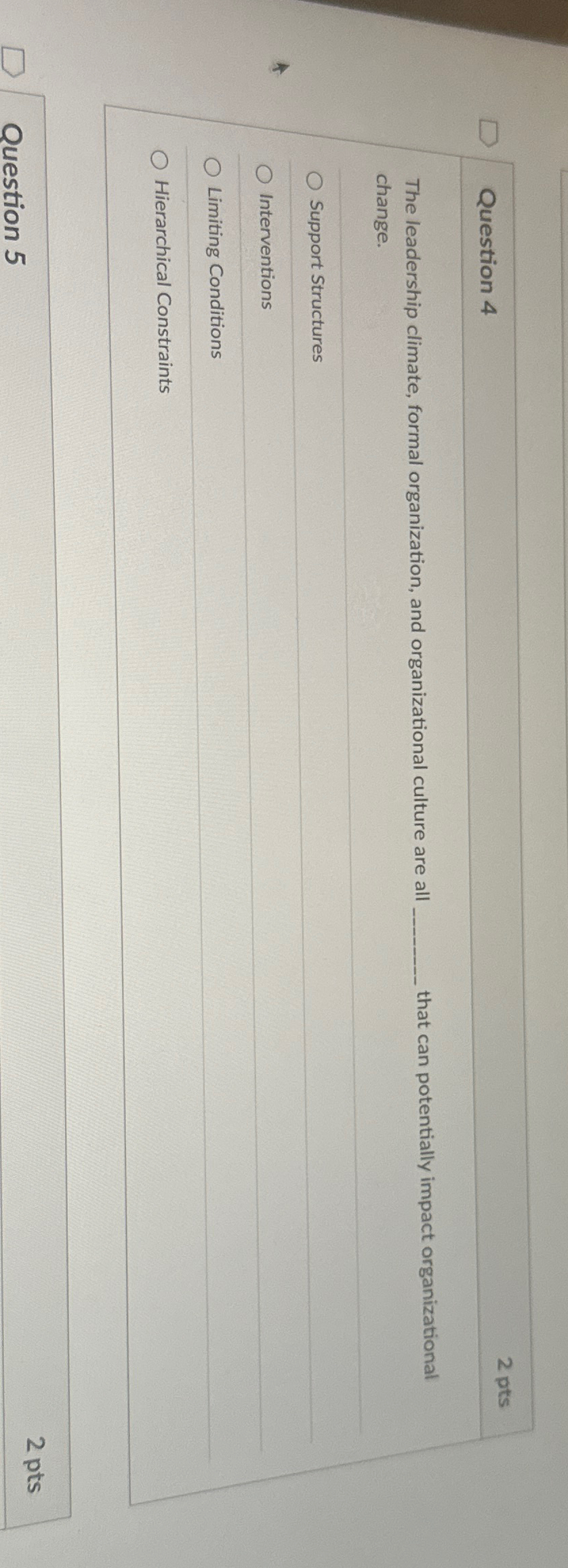 Solved Question 42 ﻿ptsThe leadership climate, formal | Chegg.com
