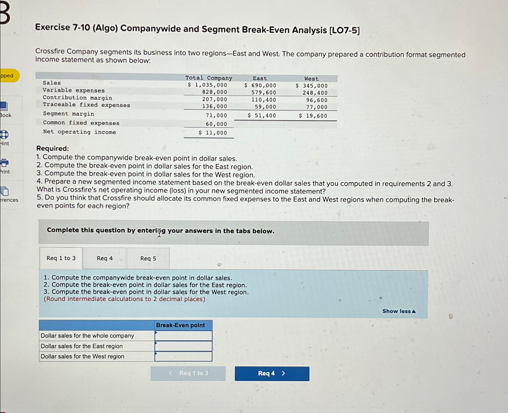 Solved Exercise 7-10 (Algo) ﻿Companywide and Segment | Chegg.com