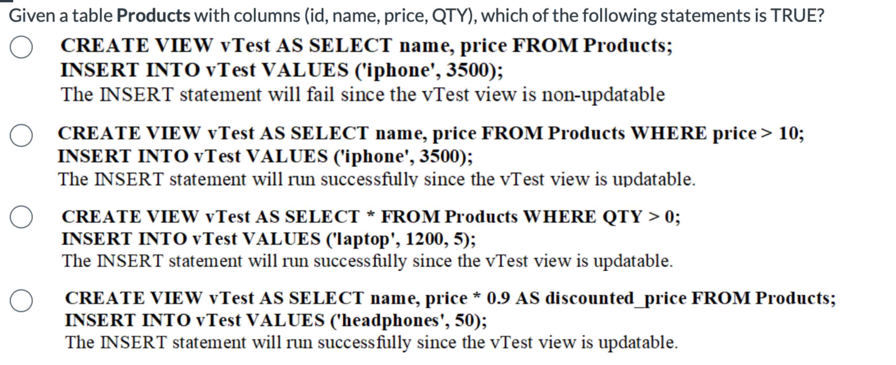 Solved Given a table Products with columns (id, ﻿name, | Chegg.com