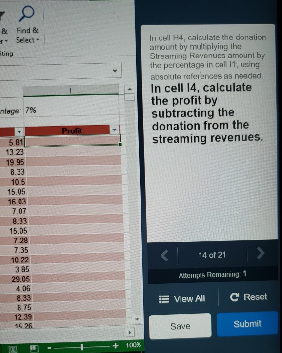 Solved O & Find & er Select- iting In cell H4, calculate the | Chegg.com