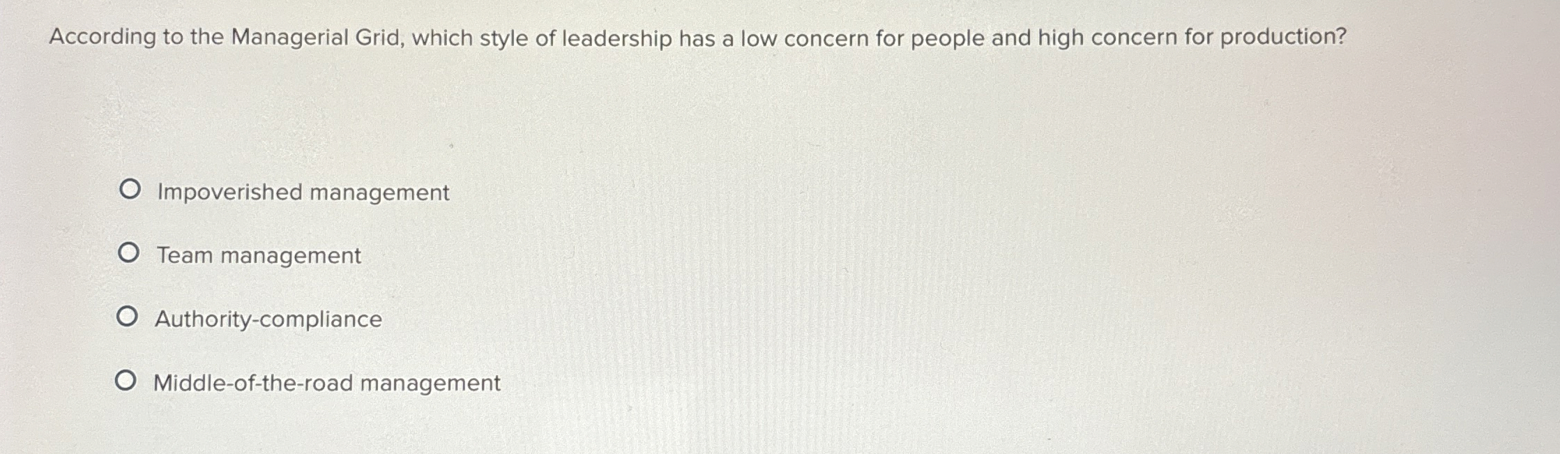 Solved According to the Managerial Grid, which style of | Chegg.com