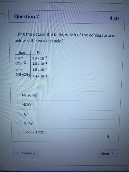 Solved Question 7 4 pts Using the data in the table, which | Chegg.com