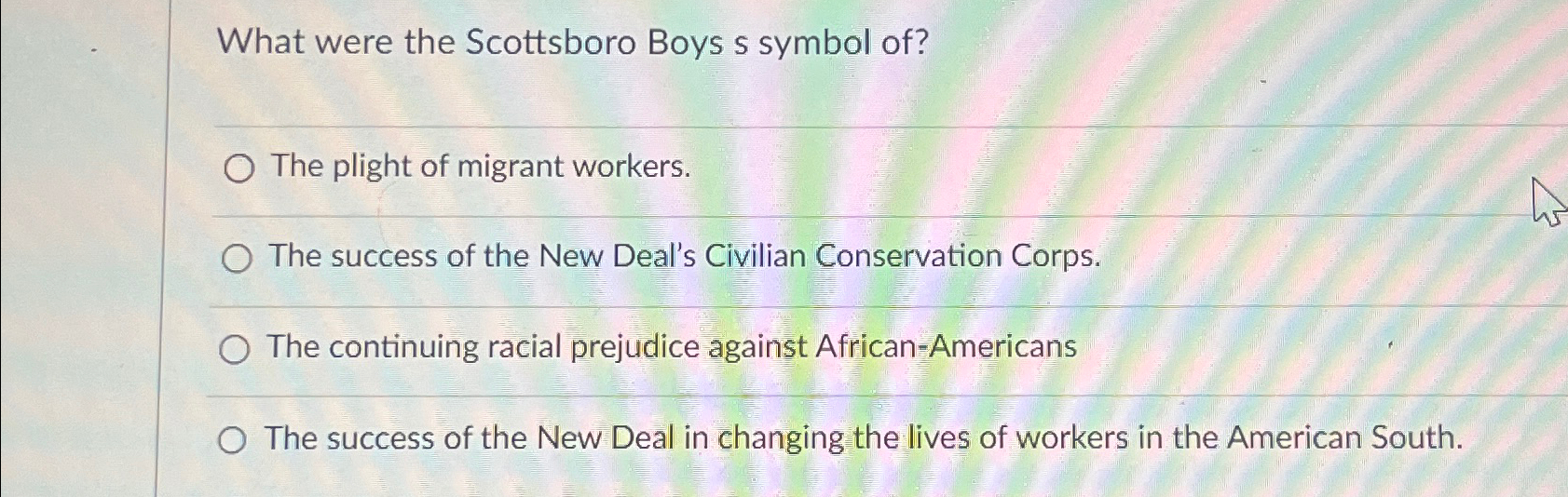Solved What were the Scottsboro Boys s symbol of?The plight | Chegg.com