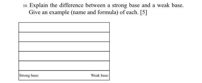 Solved 10. Explain the difference between a strong base and | Chegg.com