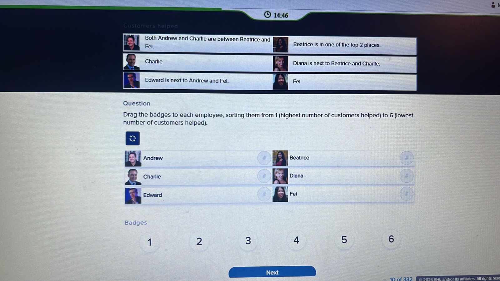Solved QuestionDrag the badges to each employee, sorting | Chegg.com