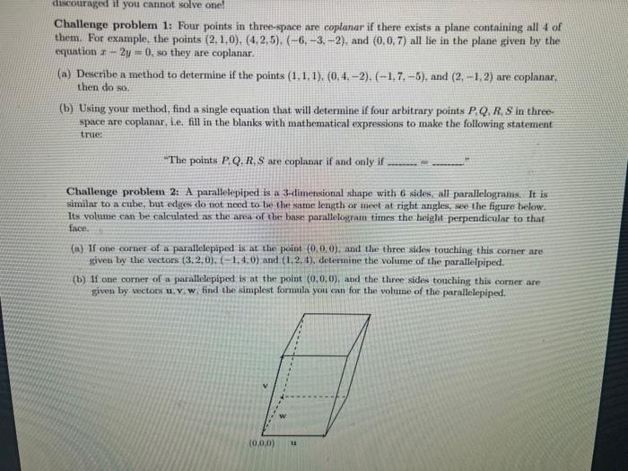 Solved Challenge problem 1: Four points in three-space are | Chegg.com