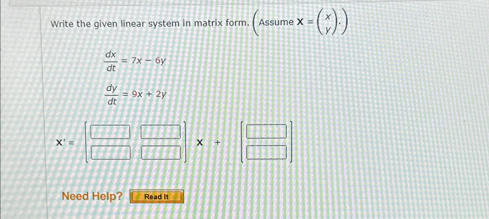 Solved Write the given linear system in matrix form. Assume | Chegg.com