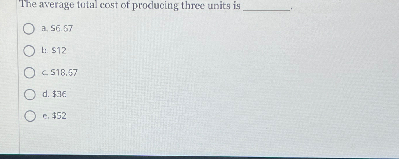 Solved The average total cost of producing three units isa. | Chegg.com
