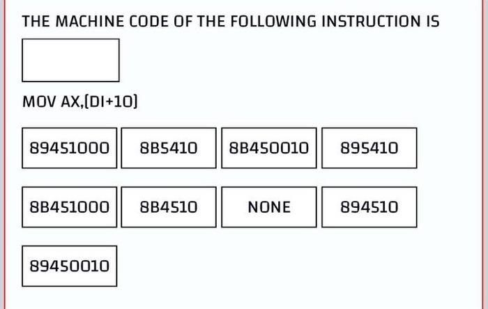 Solved THE MACHINE CODE OF THE FOLLOWING INSTRUCTION IS MOV | Chegg.com