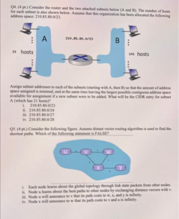 Solved 04. (4 pt.) Consider the router and the two attached | Chegg.com