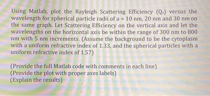 Using Matlab, plot the Rayleigh Scattering Efficiency | Chegg.com