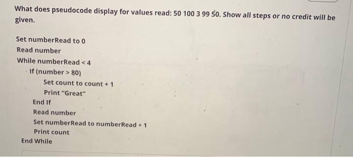 Solved What Does Pseudocode Display For Values Read 6106